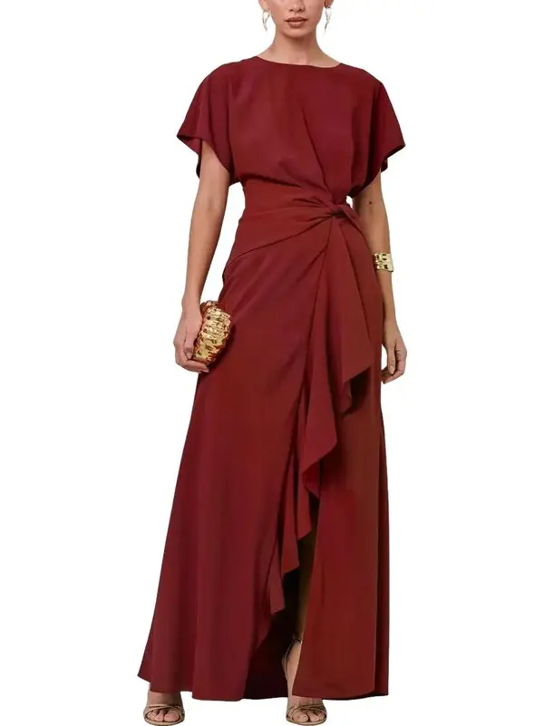 SAVEL Knot-detail Ruffled Maxi Dress - Red