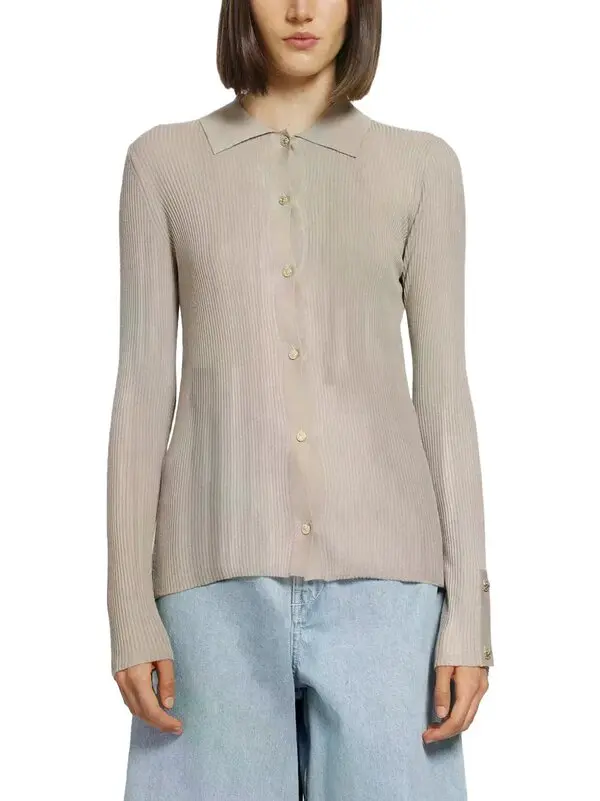 Max Mara Ribbed Knit Polo Collar Cardigan - Neutrals