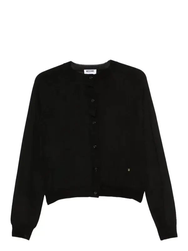 Moschino Ruffled-trim Crew Neck Cardigan - Black