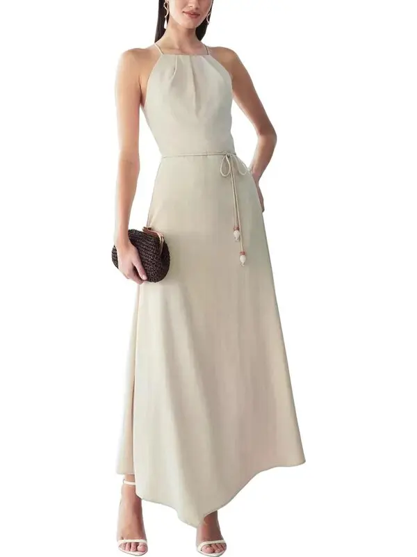 ST MRLO Beaded Halterneck Maxi Dress - Neutrals