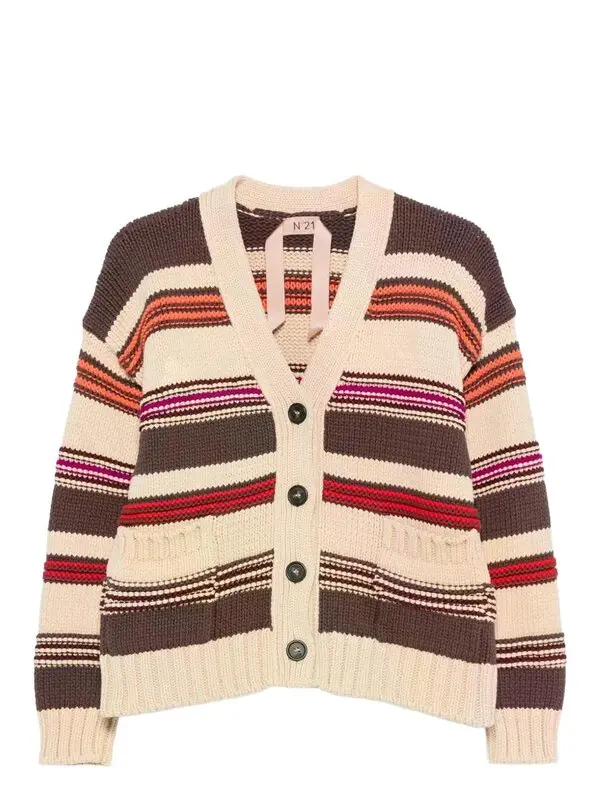 N°21 Striped V-neck Cardigan - Neutrals