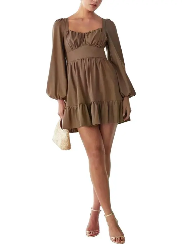 ST MRLO Ruffled Long-sleeve Mini Dress - Brown