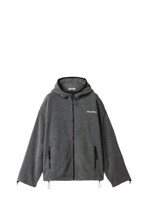 Miu Miu Fleece Zippered Hoodie Jacket - Grey