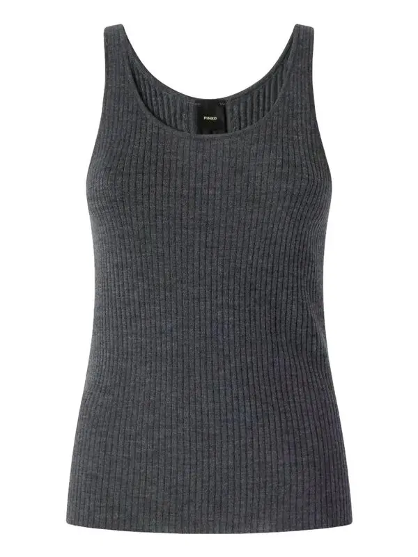Pinko Ribbed Knit Logo Patch Tank Top - Grey