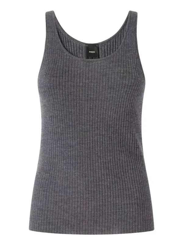 Pinko Ribbed Knit Logo Patch Tank Top - Grey