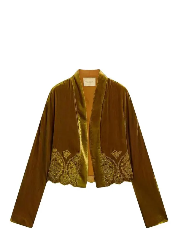 Momoni Embroidered Velvet Jacket - Brown