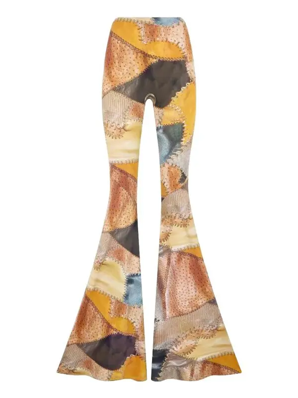 Roberto Cavalli Patchwork Print Flared Trousers - Brown