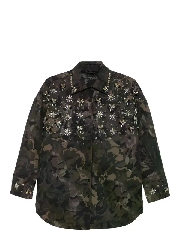 Pinko Embellished Camouflage Print Long Sleeve Shirt - Brown