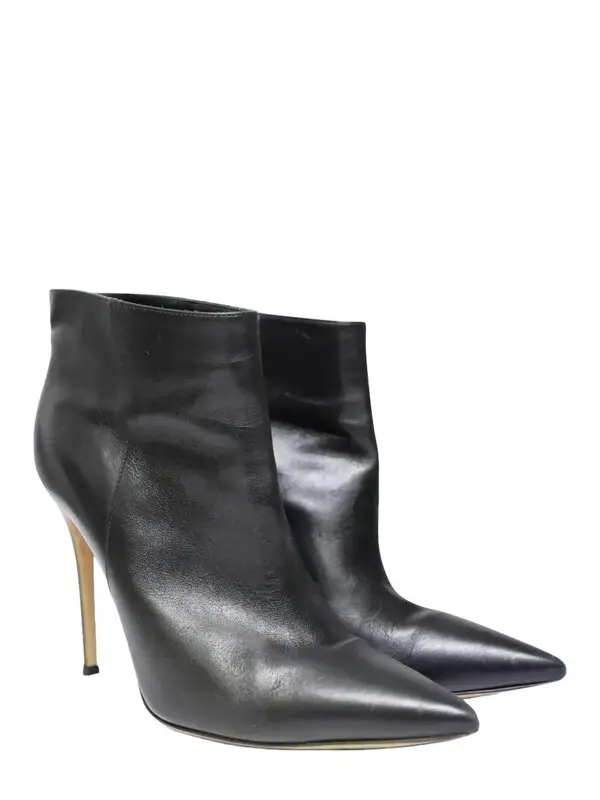 GIANVITO ROSSI Leather Pointed Toe Side Zip Stiletto Ankle Boots - Black