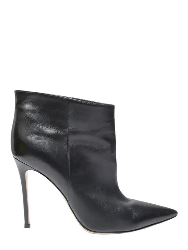 GIANVITO ROSSI Leather Pointed Toe Side Zip Stiletto Ankle Boots - Black
