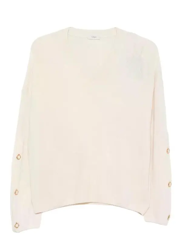 Agnona Long-sleeve V-neck Sweater With Button Detailing - Neutrals