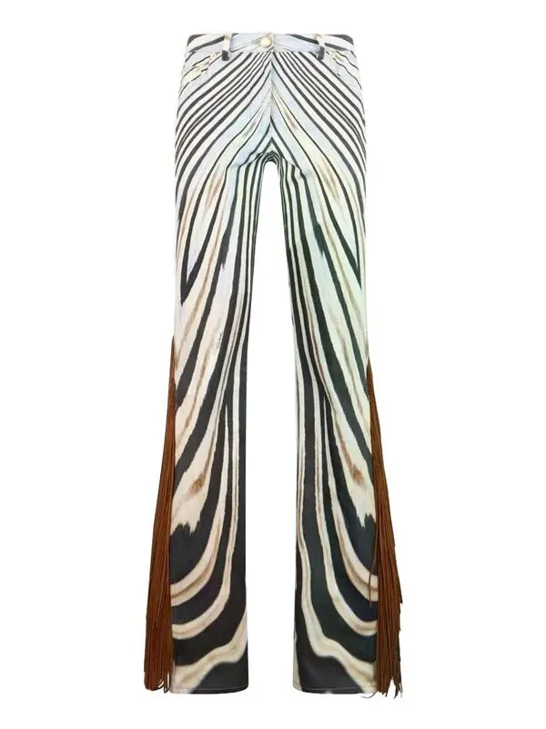 Roberto Cavalli Fringe-trim Zebra-print Trousers - Neutrals