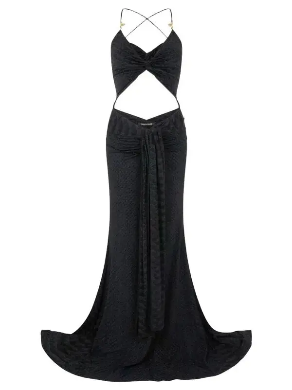 Roberto Cavalli Cut-out Snake-detail Maxi Dress - Black