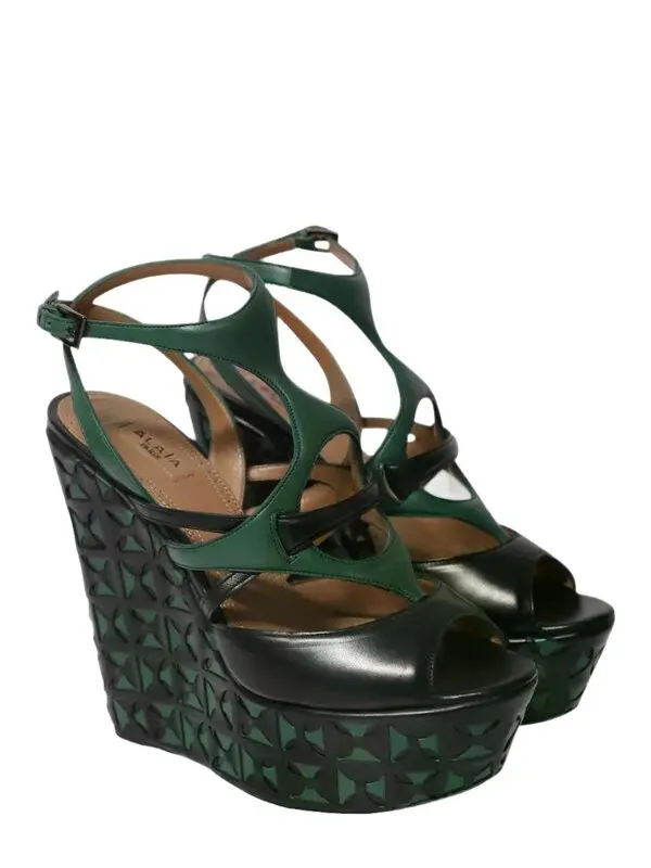 Alaïa Laser-cut Leather Wedge Sandals - Green