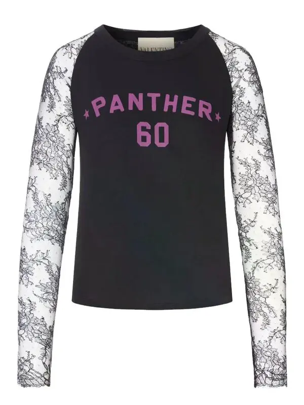 Valentino Garavani Lace-sleeve Graphic-print T-shirt - Black