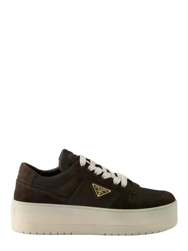 Prada Downtown Bold Re-nylon And Suede Sneakers - Brown