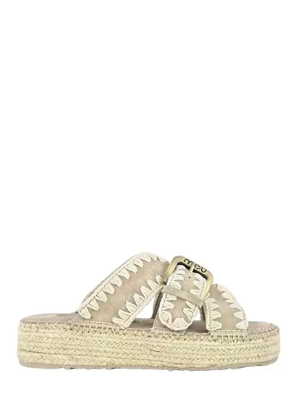 Mou Crochet-stitch Buckled Platform Sandals - Neutrals