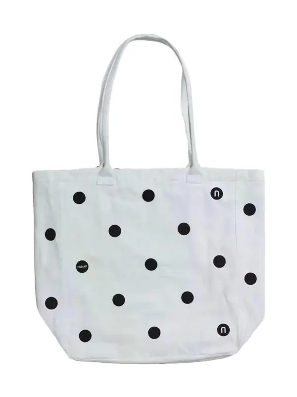 GLOWNY Polka-dot Canvas Tote Bag - White