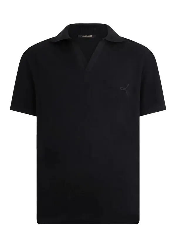 Roberto Cavalli Embroidered-logo Short-sleeve Polo Shirt - Black