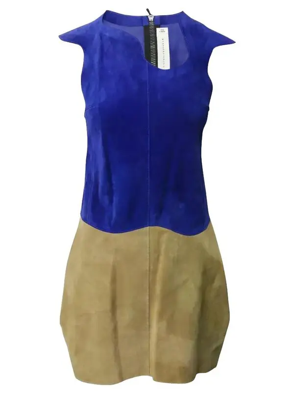 Victoria Beckham Paneled Suede Dress - Blue