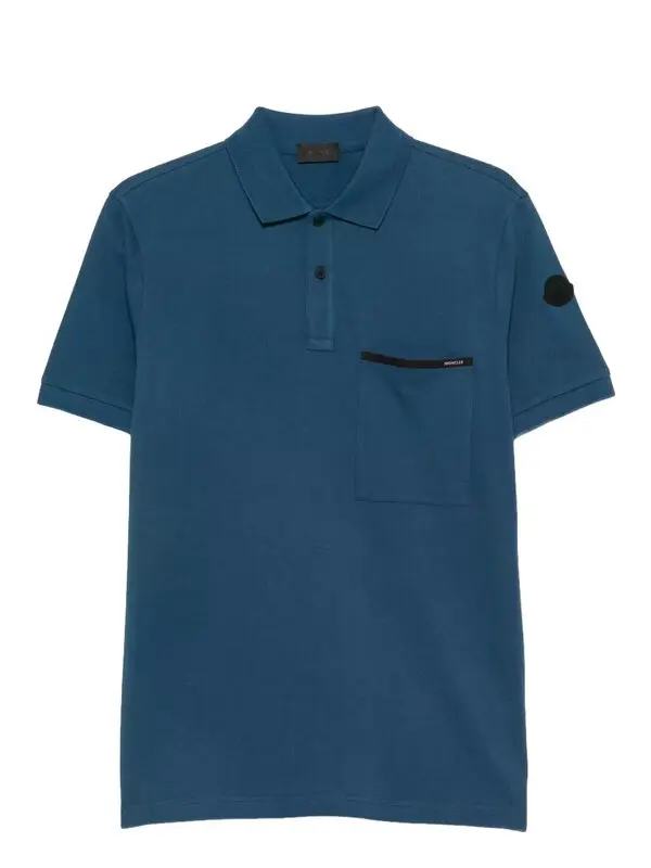 Moncler Logo-patch Chest-pocket Polo Shirt - Blue