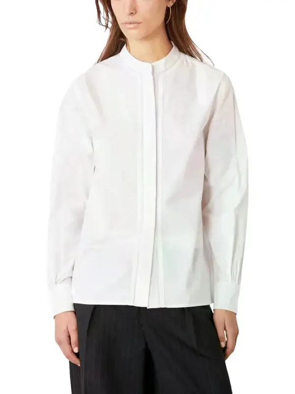 Officine Générale Band-collar Pleated Shirt - White