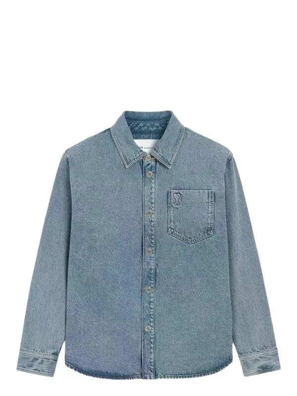 AMI Paris Cotton Overshirt With De Coeur - Blue