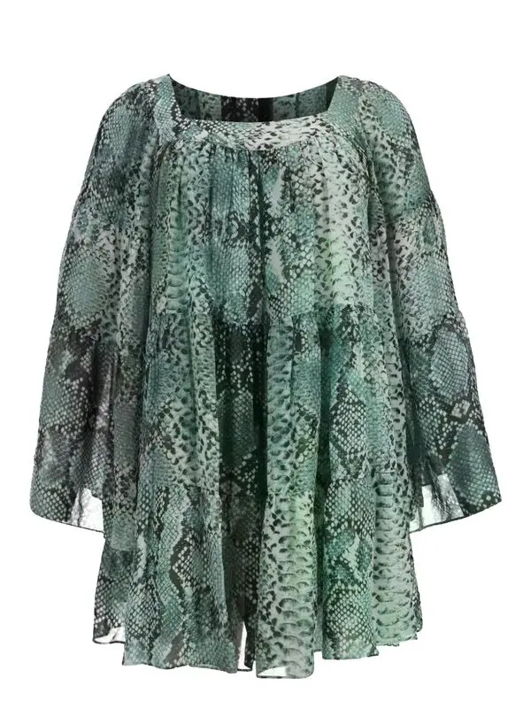 Balmain Snake-print Square Neck Blouse - Green