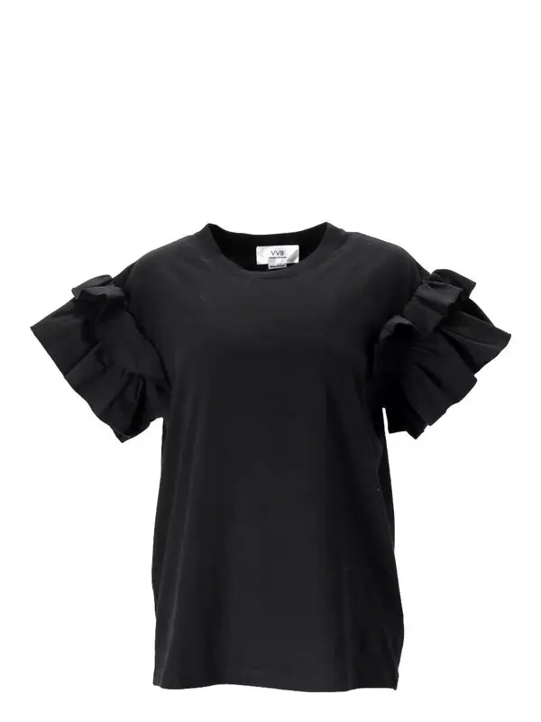 Victoria Beckham Cotton Ruffle Sleeve T-shirt - Black
