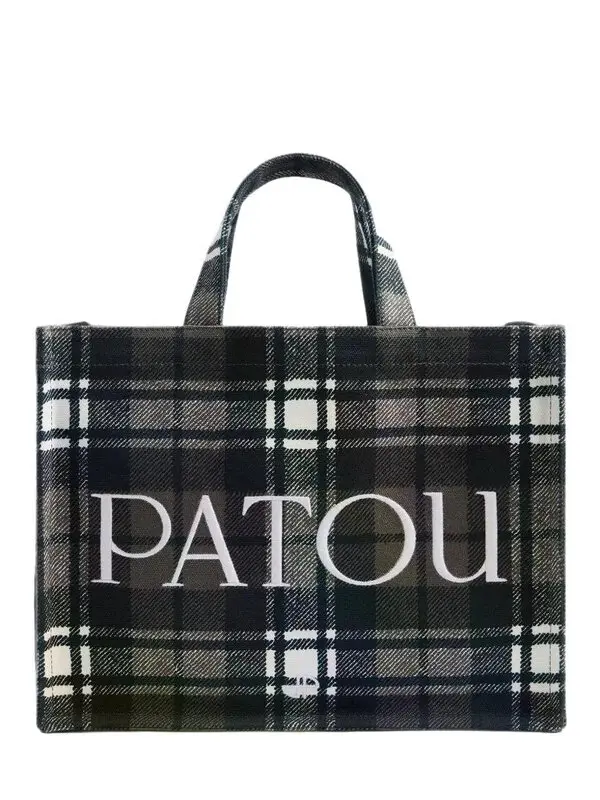 PATOU Check Logo Print Tote Bag - Grey