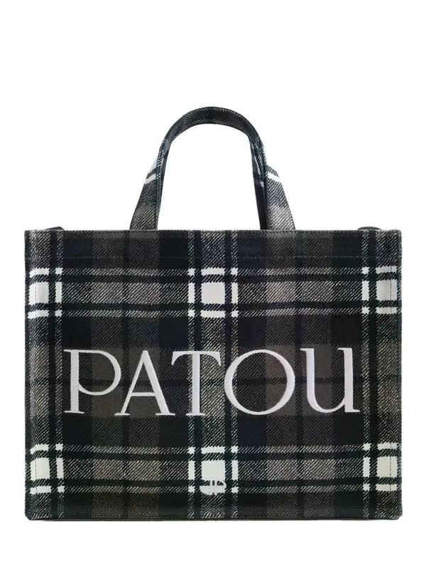 PATOU Check Logo Print Tote Bag - Grey