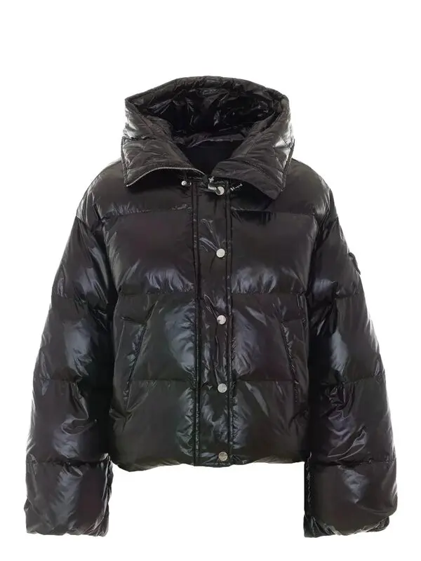 Pinko Padded Down Jacket With Embroidered Logo - Black