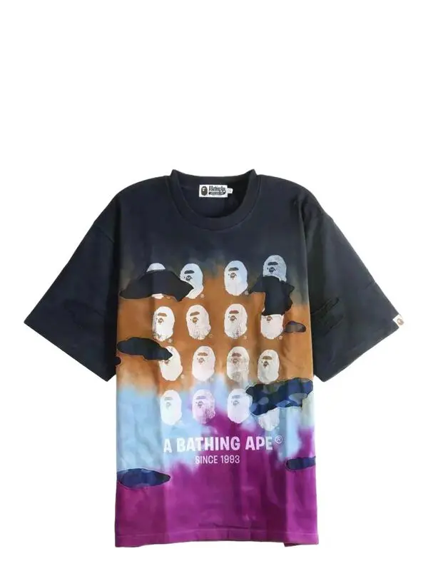 A BATHING APE Tie-dye Distressed T-shirt - Black