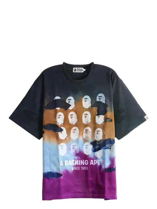 A BATHING APE Tie-dye Distressed T-shirt - Black
