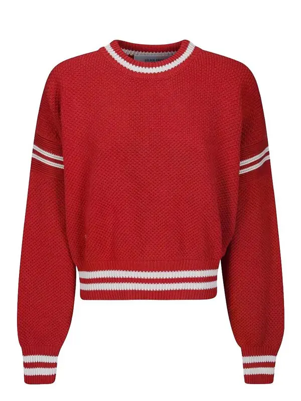 GOLDEN GOOSE Logo-embroidered Striped-trim Sweater - Red