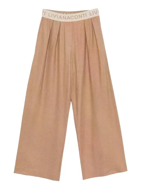 Liviana Conti Logo Waistband Wide Leg Trousers - Neutrals