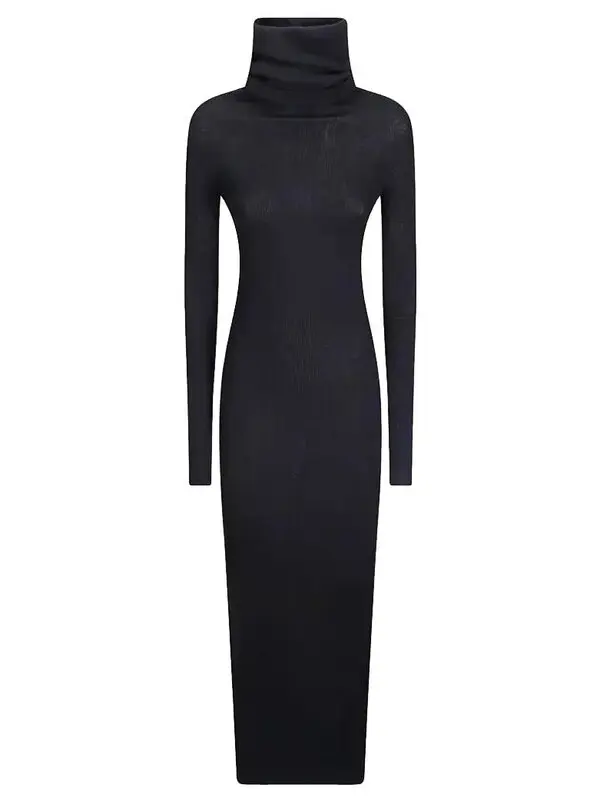 Rick Owens Ribbed-knit Roll-neck Midi Dress - Black