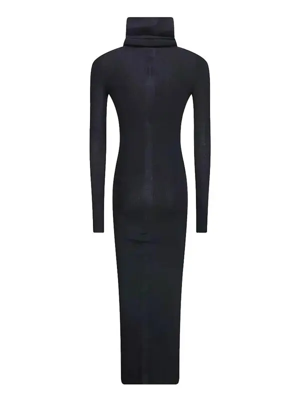 Rick Owens Ribbed Knit Roll Neck Midi Dress - Black