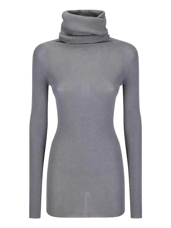 Rick Owens Ribbed Knit Roll Neck Long Sleeve Sweater - Grey