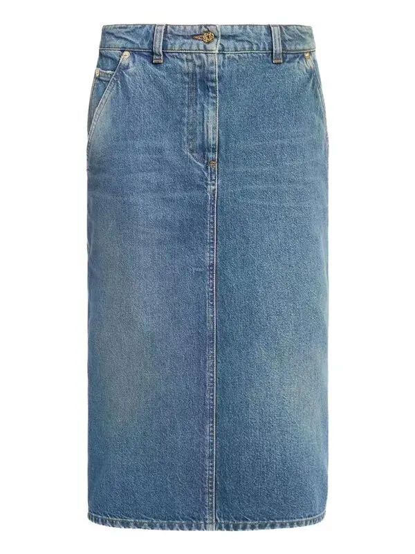 Elie Saab Washed Denim Pencil Midi Skirt - Blue