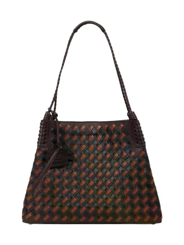 Etro Medium Libra Tote Bag In Woven Leather - Brown