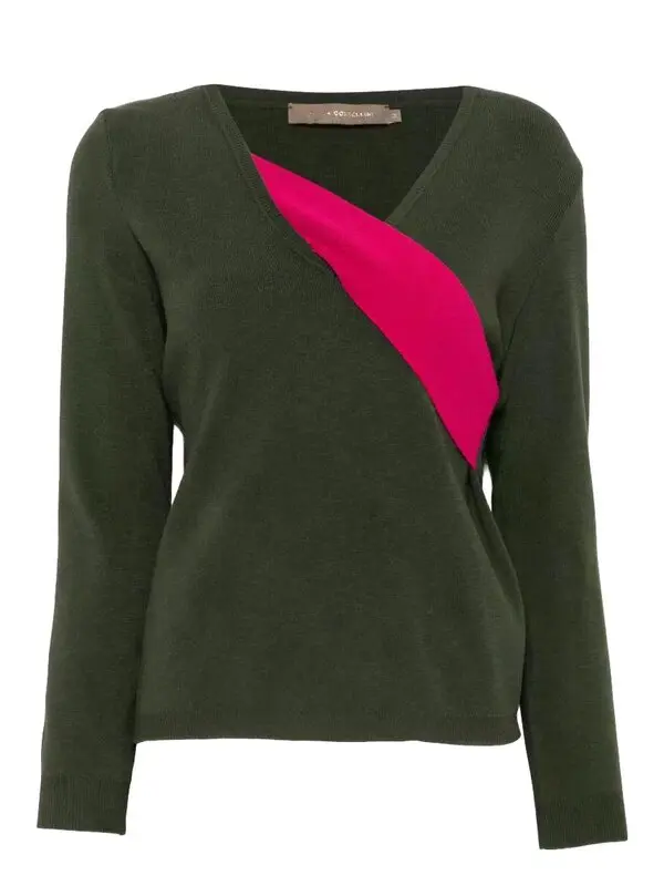 SIMONA CORSELLINI V-neck Panelled Jumper - Green