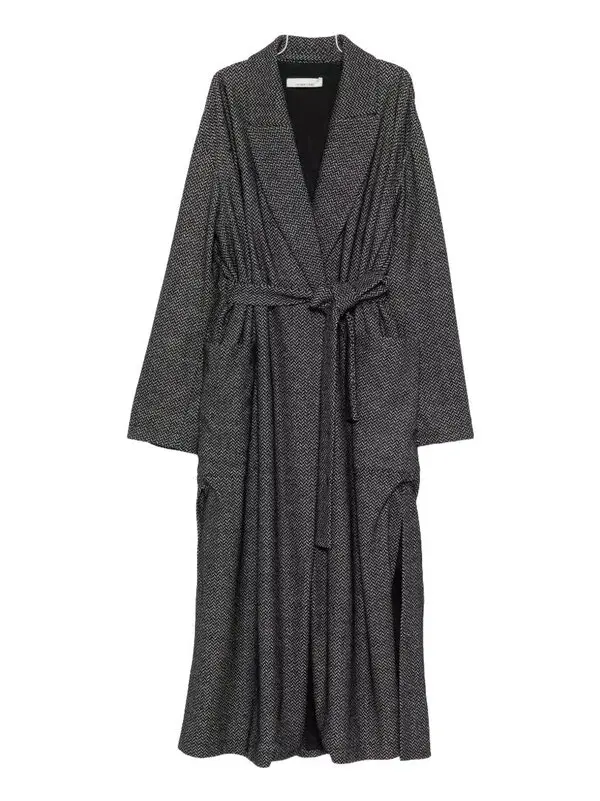 Liviana Conti Herringbone Pattern Belted Coat - Black