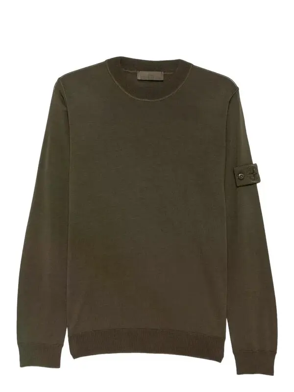 Stone Island Logo Patch Fine Knit Sweater - Green