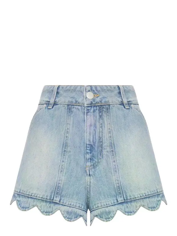 Farm Rio Scalloped-edge Denim Shorts - Blue