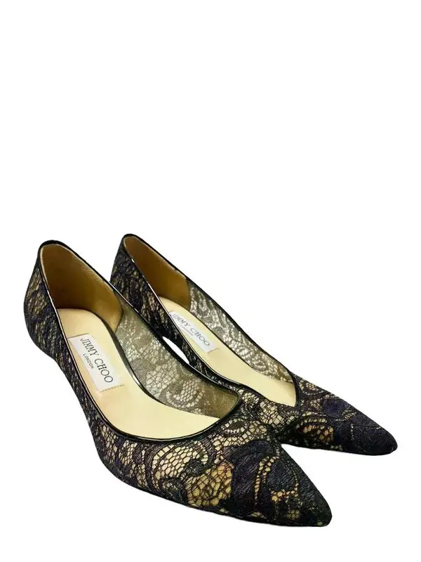 JIMMY CHOO Lace Pointed-toe Pumps - Black