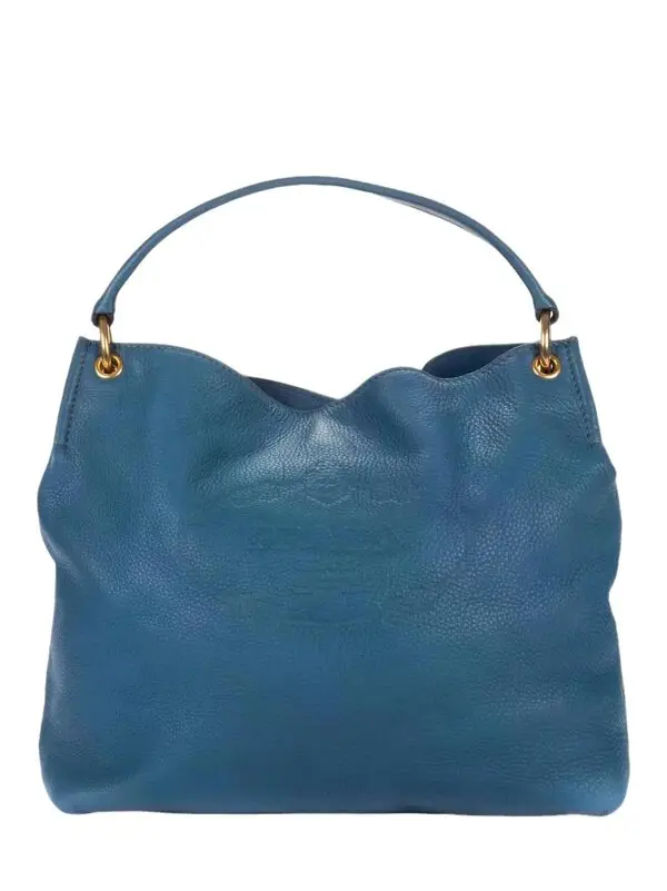 Prada Large Vitello Daino Logo-embossed Tote Bag - Blue