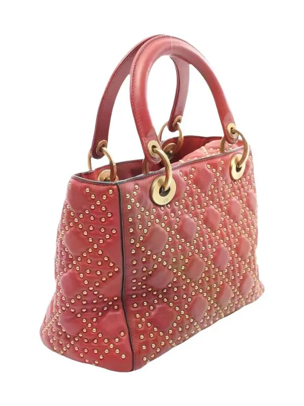 Dior Lady Two-way Handbag With Gold-tone Stud Embellishment - Red