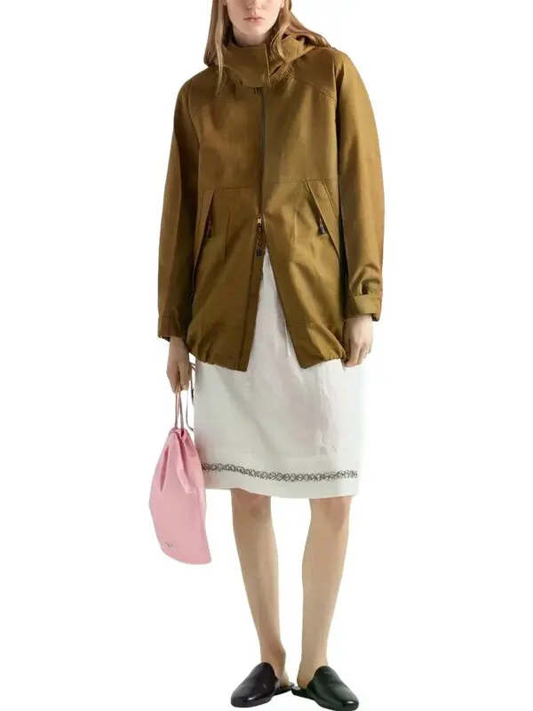 Prada Mélange Hopsack Wool Jacket With Detachable Hood - Brown