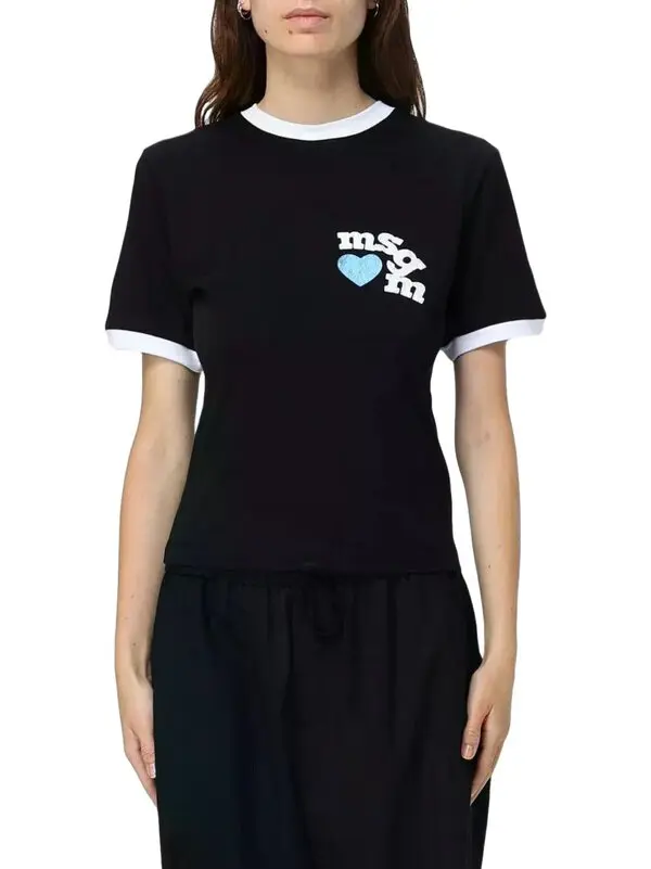 MSGM Logo Print Ringer T-shirt - Black